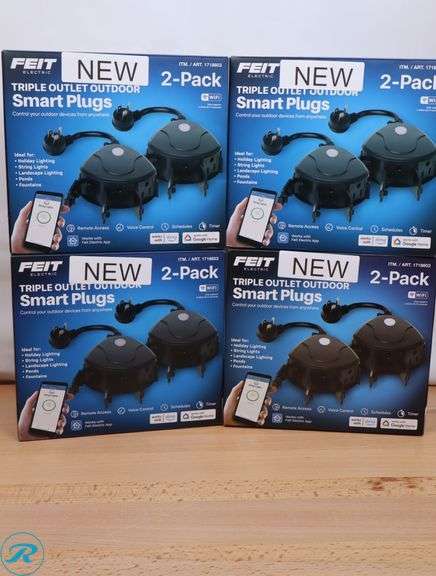 (4) Triple Outlet Outdoor Smart Plugs, 2-Pack, Feit Electric - New ...