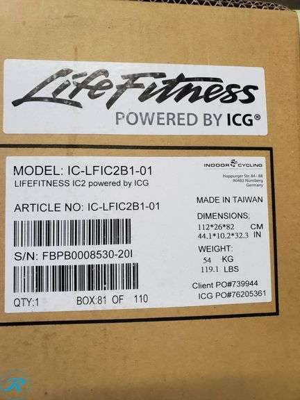 LifeFitness IC-LFIC2B1-01 Indoor Cycling Bike Powered by ICG, 44x11x32 Inches - Roller Auctions