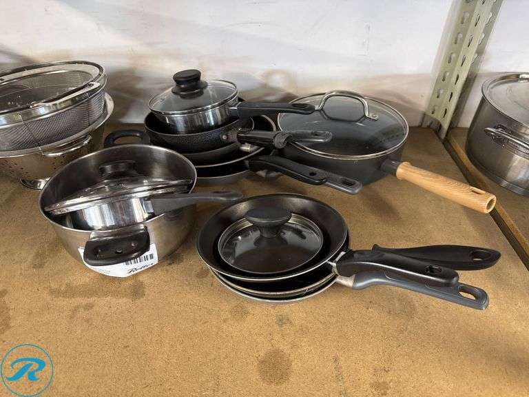 Assorted Stainless Steel and Nonstick Cookware Set with Lids and Strainer - Roller Auctions