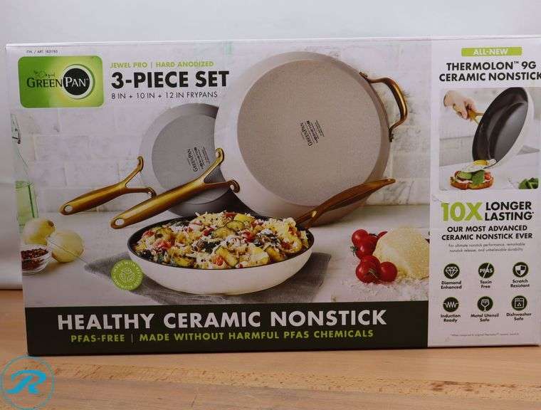 GreenPan Jewel Pro Ceramic Non-Stick 3-piece Fry Pan Set - New - Roller ...