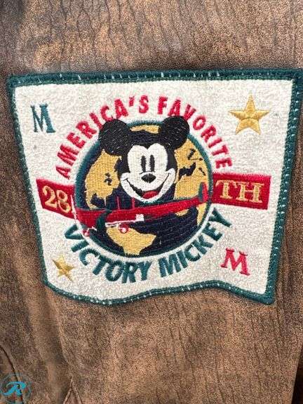 Disney Mickey Mouse ‘Victory Mickey’ Leather Bomber Jacket, XL, Brown ...