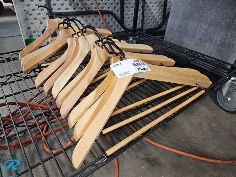 Set of 12 Wooden Clothes Hangers with Metal Hooks and Trouser Bars ...