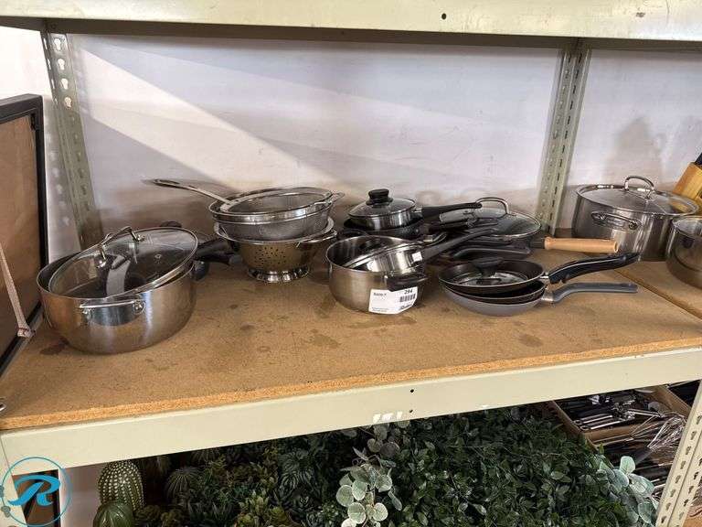 Assorted Stainless Steel and Nonstick Cookware Set with Lids and Strainer - Roller Auctions