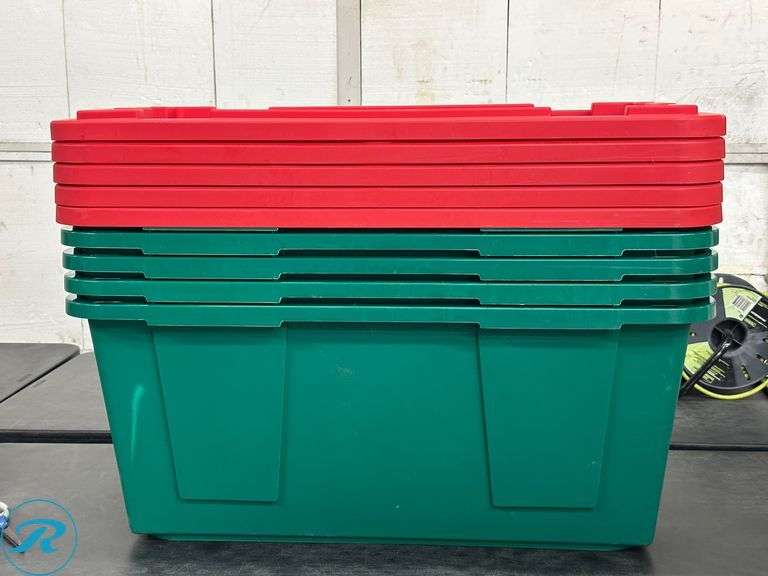 (10)Greenmade Pro. Grade 27 Gallon Green/Red Storage Box- New, (7) Lids ...