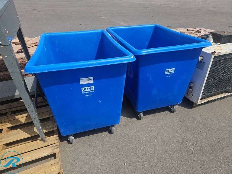 Set of Two Uline Blue Plastic Utility Carts with Casters - Roller Auctions