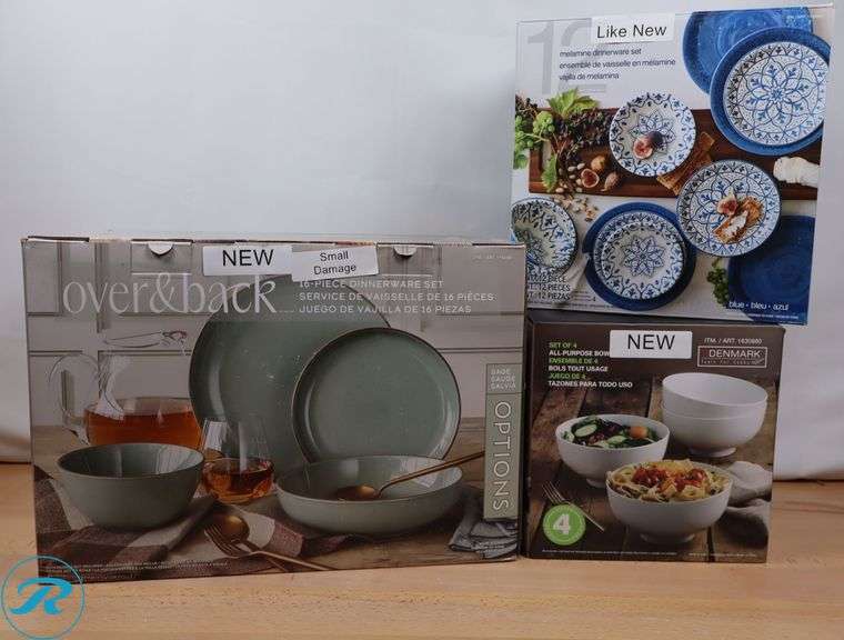 Assorted Dinnerware Sets, 32-Pieces Total - (1) New (1) New/Small Chip, (1) Like New - Roller ...