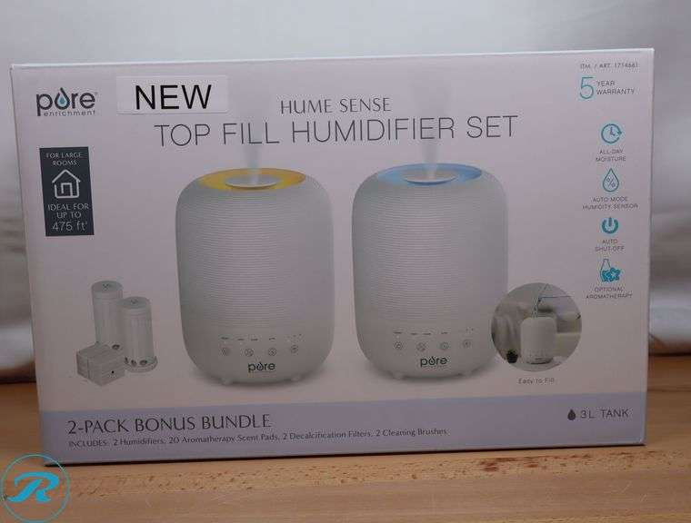 Hume Sense Top-Fill Humidifier Set, 2-Pack, 3L Tank - New - Roller Auctions