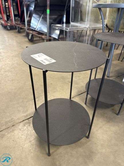 (2) Round Metal 2-Tier Side Tables with Black Finish - Roller Auctions