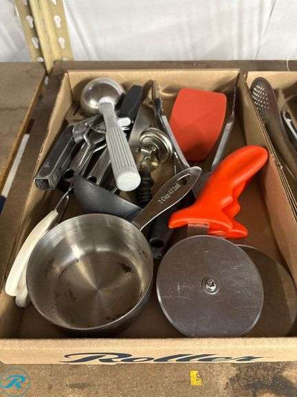 Assorted Kitchen Utensils Including Grater, Tongs, and Measuring Tools - Roller Auctions