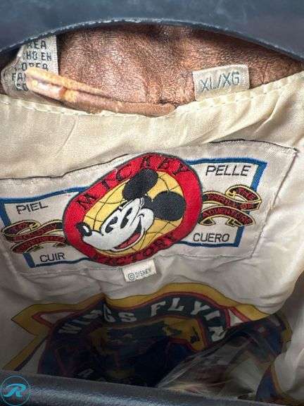 Disney Mickey Mouse ‘Victory Mickey’ Leather Bomber Jacket, XL, Brown ...
