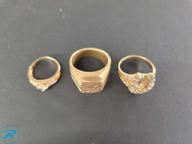 (3) Stamped 14K Gold Rings with Various Designs - Roller Auctions