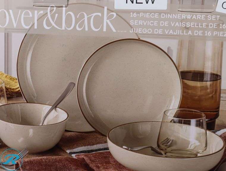 (2) Over & Back 16-Piece Dinnerware Set, Linen - (1) New (1) New/Open ...