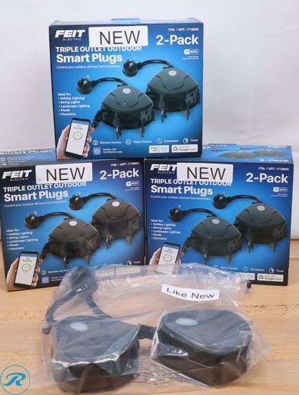 (4) Triple Outlet Outdoor Smart Plugs, 2-Pack, Feit Electric - (3) New ...