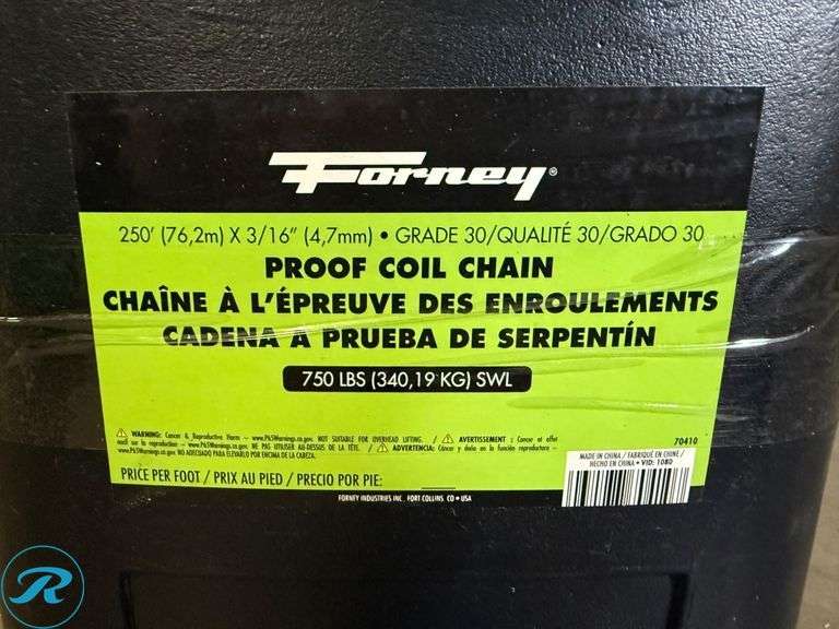 Forney Proof Coil Chain Model 70450 Grade 30 3/16 inch 250 ft - Roller ...