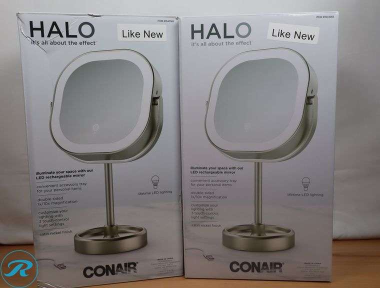 (2) Conair Halo Lighted Mirror, 2 way Magnification, Satin Nickel ...