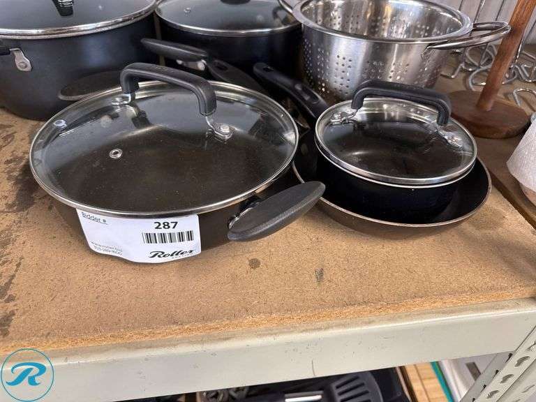 Cookware Set with Moss & Stone Knife Block and Utensils - Roller Auctions