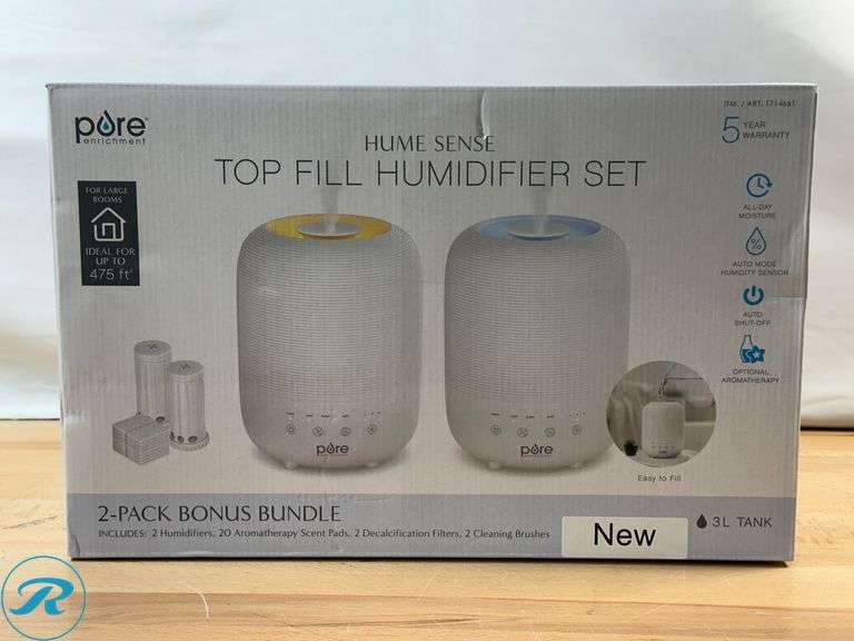 (2)Pure Enrichment HUME Sense Top Fill Humidifier - New - Roller Auctions