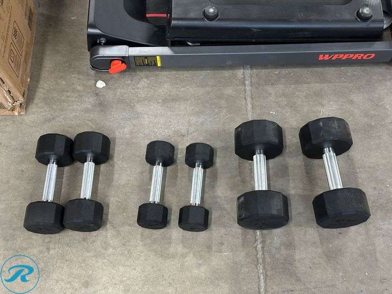 Centr 12-sided 210 lb. Rubber Dumbbell Set with Rack- New - Roller Auctions