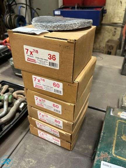 (6) Boxes of Virginia Abrasives 7" Sanding Discs, 36-100 Grit - Roller ...
