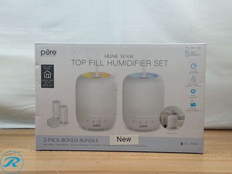 (2)Pure Enrichment HUME Sense Top Fill Humidifier - New - Roller Auctions
