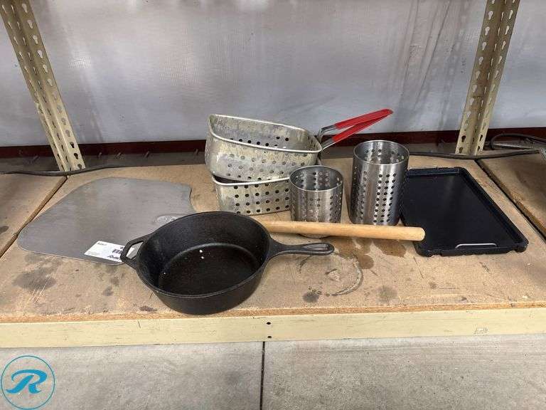 Assorted Kitchen Items Including Cast Iron Skillet, Pizza Peel and ...