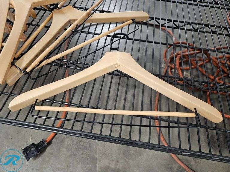 Set of 12 Wooden Clothes Hangers with Metal Hooks and Trouser Bars ...