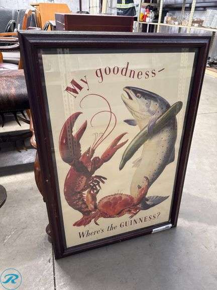 Framed Guinness Advertising Poster Featuring Lobster and Fish - Roller ...