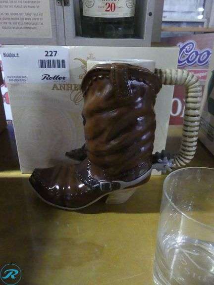 Anheuser Busch Slouch Cowboy Boot Stein, Display Bottle and Whiskey ...