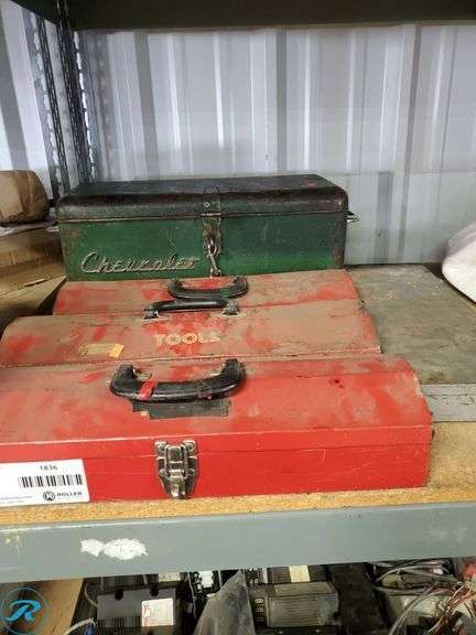 Chevrolet Green Metal Tool Box and (2) Red Metal Tool Boxes - Roller Auctions