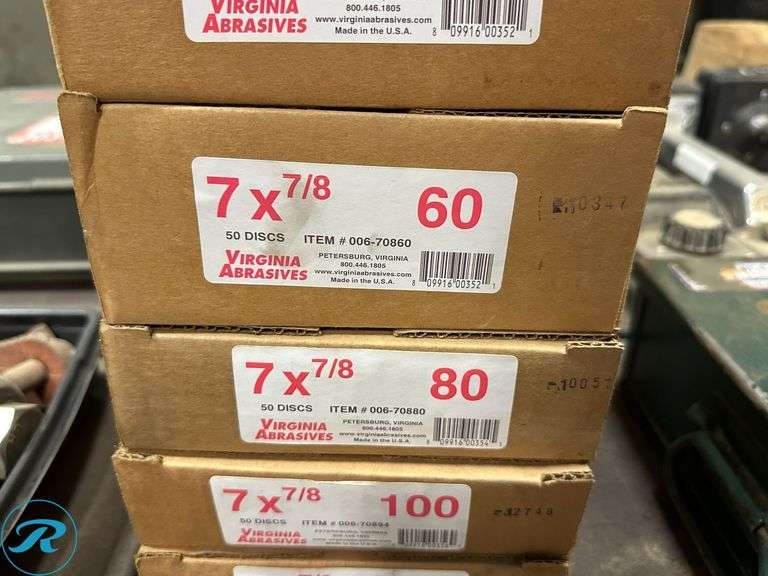(6) Boxes of Virginia Abrasives 7" Sanding Discs, 36-100 Grit - Roller ...