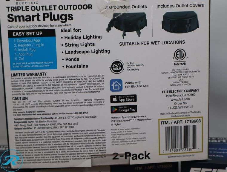 (4) Triple Outlet Outdoor Smart Plugs, 2-Pack, Feit Electric - (3) New ...