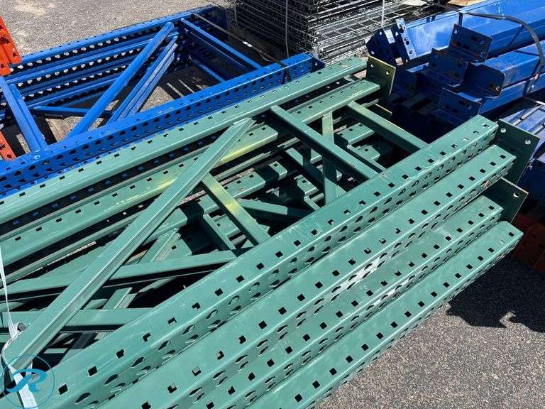 Green Steel Pallet Racking Uprights, 24 in x 15 ft - Roller Auctions