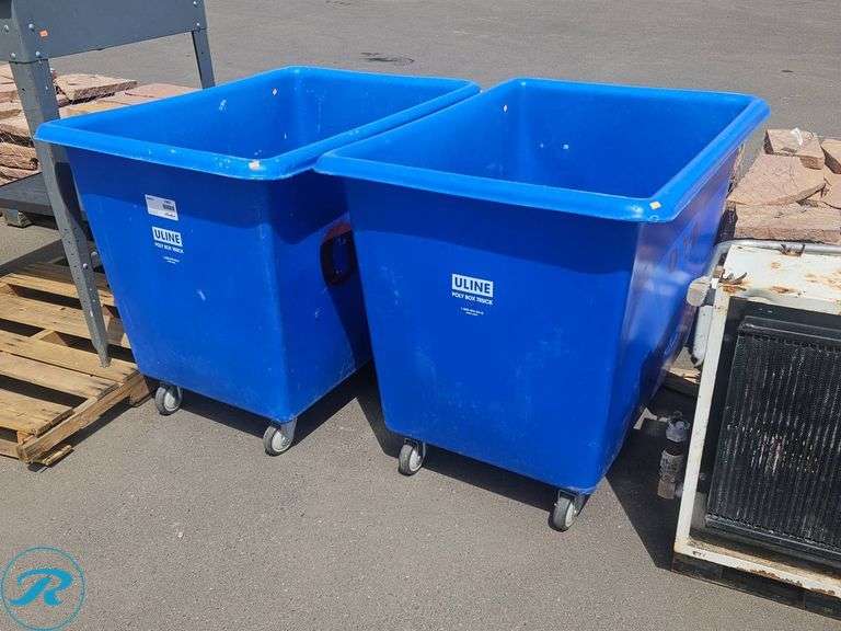Set of Two Uline Blue Plastic Utility Carts with Casters - Roller Auctions