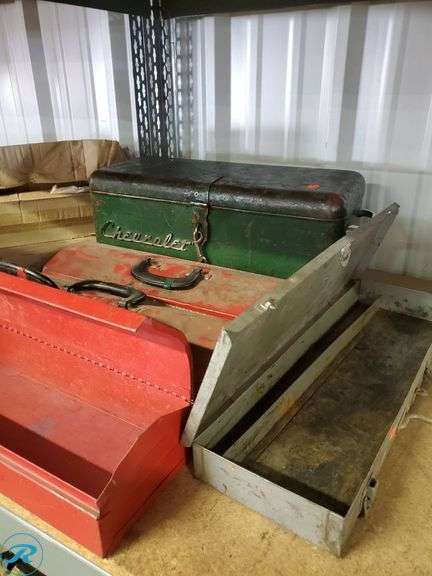Chevrolet Green Metal Tool Box and (2) Red Metal Tool Boxes - Roller Auctions