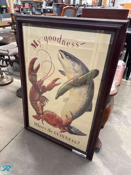 Framed Guinness Advertising Poster Featuring Lobster and Fish - Roller ...