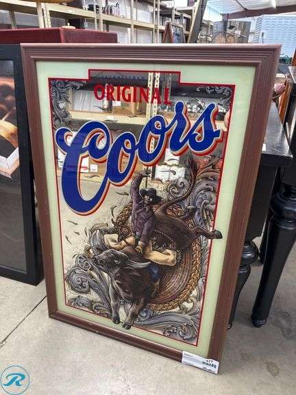 Original Coors Framed Advertising Mirror with Illustrative Design ...