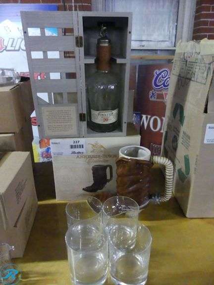 Anheuser Busch Slouch Cowboy Boot Stein, Display Bottle and Whiskey ...