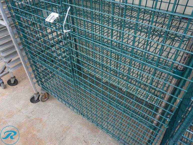 4-Shelf Epoxy Coated Enclosed Wire Storage Cage On Casters, 24" x 48" x ...
