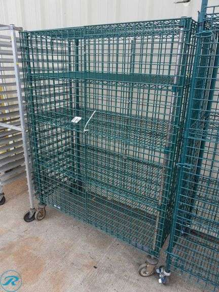 4-Shelf Epoxy Coated Enclosed Wire Storage Cage On Casters, 24" x 48" x ...