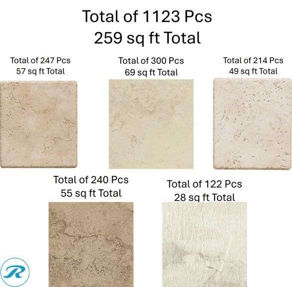 (1123 pcs) New- Assorted 6" x 6" Ceramic Tiles (247) Del Conca Rialto ...