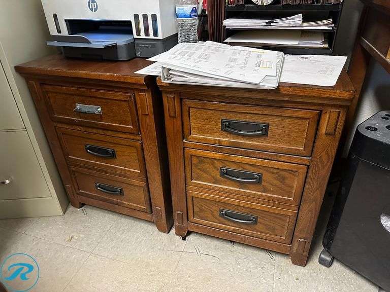 (2) Tables, Side Table and (2) File Cabinets - Roller Auctions