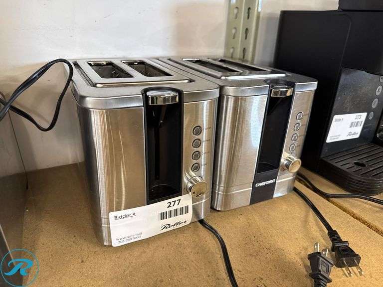 (2) Chefman Stainless Steel 2-Slice Toasters With Adjustable Settings ...