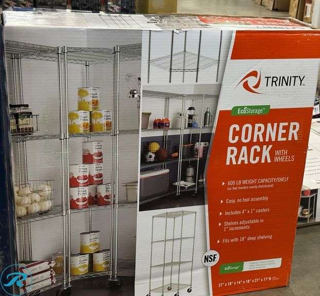 TRINITY EcoStorage 4-Tier Corner Wire Shelving Rack with Wheels, 18" D ...