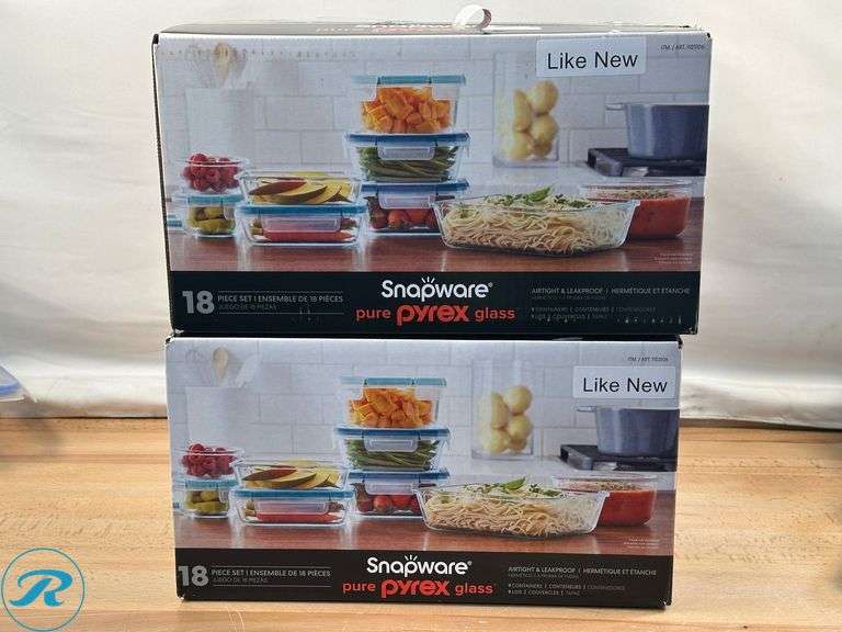 (2) Snapware Pyrex 18-piece Glass Food Storage Set - Like New - Roller ...