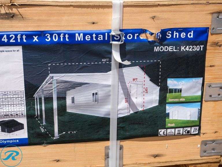 New KJ K4230-T Metal Storage Shed With Attached Carport, 42' x 30' x 13 ...