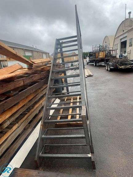 (1) Custom Welded Steel Stair 136" L x 102" H Stringer 12" w 14 steps ...