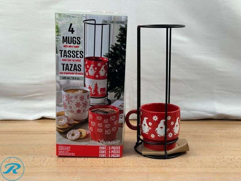 Signature Houseware: Stoneware Mugs with wire tower- New (5) mugs & (2 ...