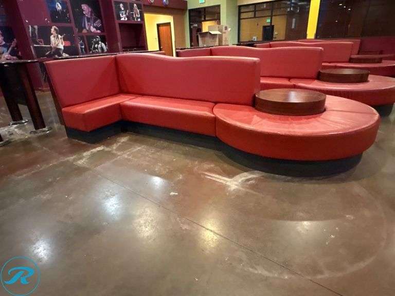 (2) Red Upholstered Lounge Booth Sets With Circular Seating and Built ...
