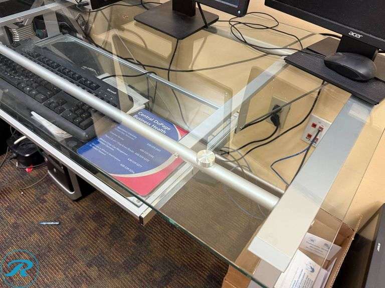 Glass-Top Computer Desk with Metal Frame and Keyboard Tray (Desk Will ...