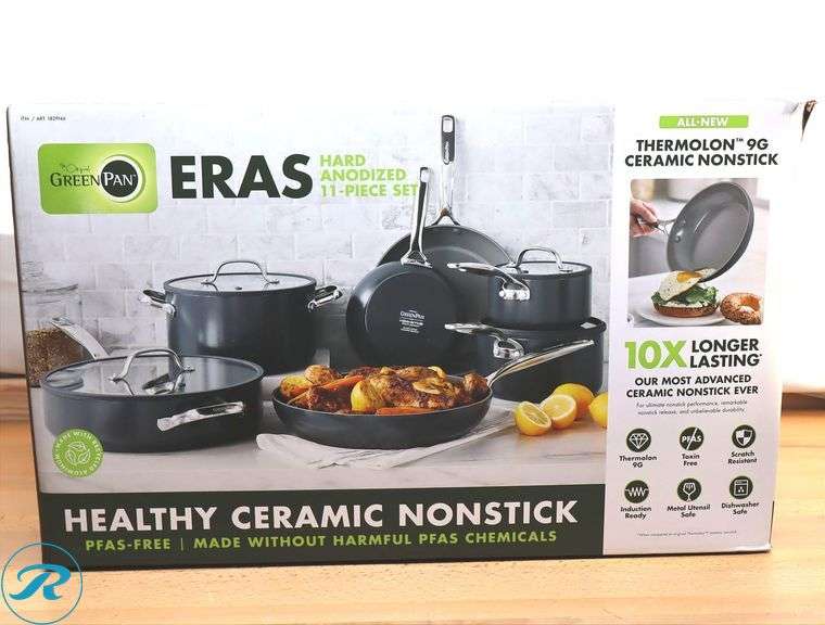 GreenPan Eras Ceramic Non-Stick 11-piece Cookware Set - New/Open Box ...